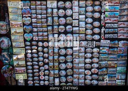Florence Italy. Fridge magnet souvenir display at a shop Stock Photo ...