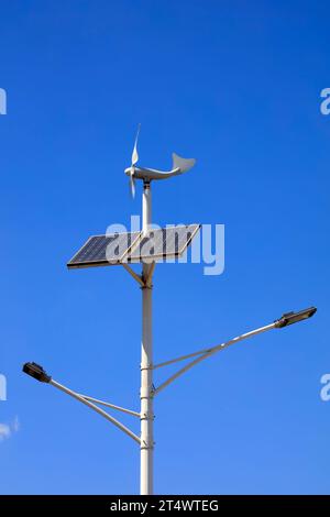 Solar wind street light under blue sky Stock Photo - Alamy