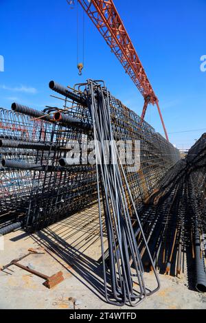 Steel beam and steel components under blue sky Stock Photo - Alamy
