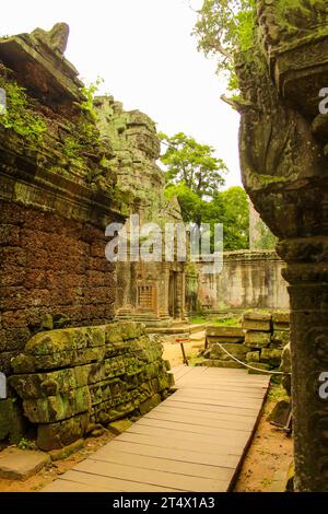 A wooden walkway to protect this impressive temple site of Ta Prohm ...