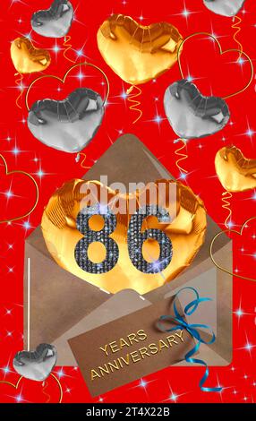 3d illustration, 86 anniversary. golden numbers on a festive background ...