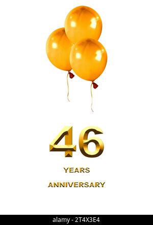 3d illustration, 46 anniversary. golden numbers on a festive background ...