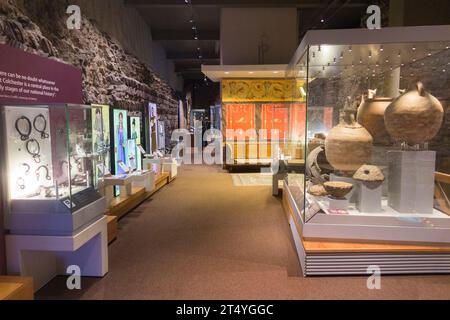 Roman artefacts including ceramic pottery ceramics in case exhibition ...