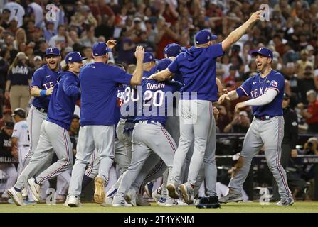 Texas Rangers' Josh Sborz celebrates after Game 5 of the baseball World ...