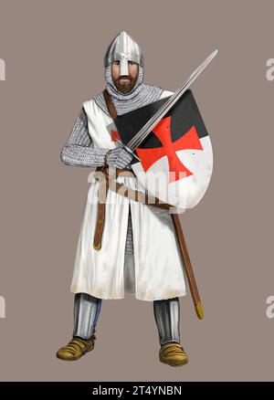 Knights Templar with sword illustration. Medieval knight digital ...
