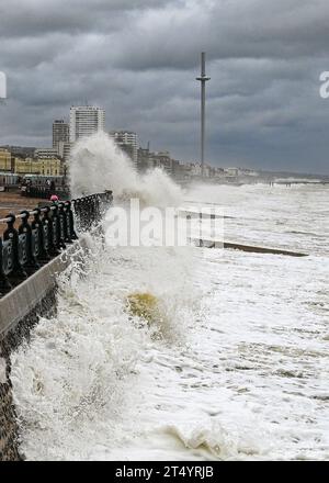 Storm Ciaran 2023, 2nd November 2023. Waves crash over Newhaven ...