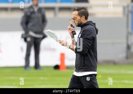 Miami Dolphins head coach Mike McDaniel checks on cornerback Justin ...