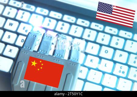 Robotic industry with the flags of United States and China Stock Photo ...