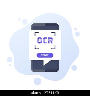 OCR - Optical character recognition. Document scan. Process of recognizing document. Vector ...