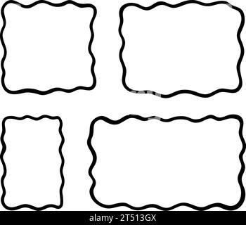 Doodle wave curve edge frame. Hand drawn wavy rectangle borders. Doodle ...