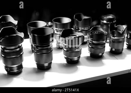Set of different photographic lenses in a row Stock Photo - Alamy