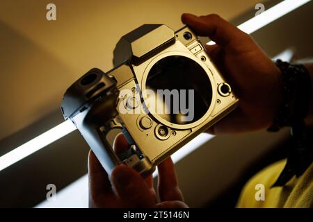 Making photo cameras at the factory, magnesium alloy body Stock Photo ...