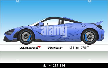 United Kingdom, year 2020, McLaren 765LT supercar coupe, outlined on ...