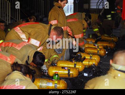 firefighting, Sailors, submarine tender, training, U.S. Navy, USS FRANK ...