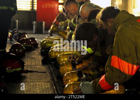 firefighting, Sailors, submarine tender, training, U.S. Navy, USS FRANK ...