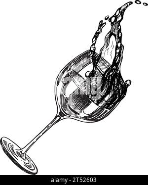 Vector illustration of glass sketch with spilled wine stains isolated ...