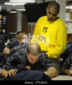 aft mess deck, aircraft carrier, Arabian Sea, E-4 Advancement Exam ...