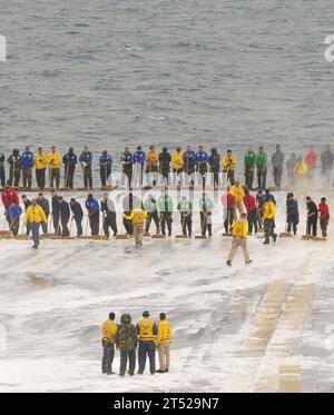 Flight deck washdown system test on USS America (CV-66) 1976 Stock ...