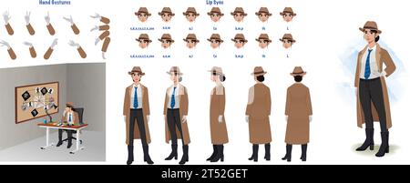 Detective character animation. Investigator cartoon characters creation ...