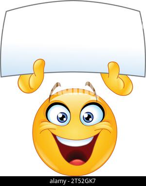 Happy emoji emoticon holding a sign with the text thank you Stock ...