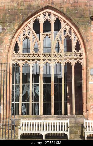 Ruined windows in the old Coventry cathedral bombed during WWII Stock ...