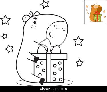 Cute happy capybara in birthday cap with gift in festive garland and ...