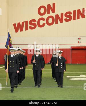 University of Wisconsin Navy ROTC Color Guard presents the flags during ...