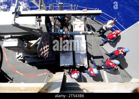A rolling airframe missile (RAM) launcher fires a RIM-116 missile from ...