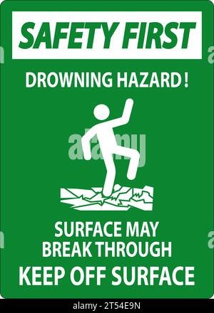 Safety First Sign Drowning Hazard - Surface May Break Through, Keep Off ...