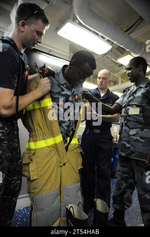Damage Control, ddg-51, Djibouti, donning, fighting, fire, SCBA ...