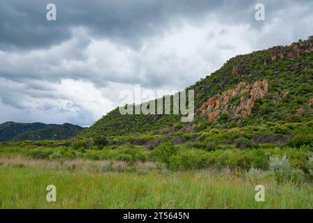 Otavi Mountains in northern Namibia, rain clouds over weathered ...