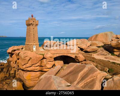 Aerial view, lighthouse, Phare de Men Ruz and Maison Gustave Eiffel ...