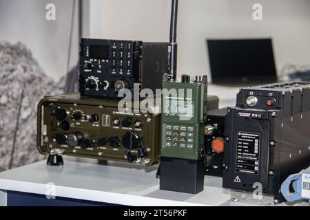 Military radio equipment, HF and VHF radio stations, exposed at ...