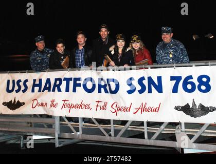 US Navy Cast members of Nickelodeon's TV show iCarly pose for a with ...