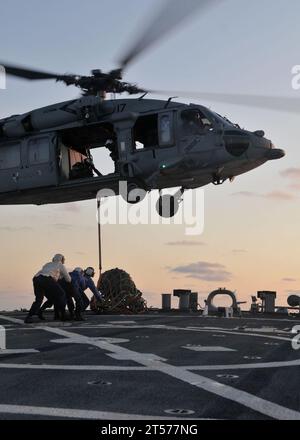 US Navy USS Mahan (DDG 72) Commanding Officer, Cmdr. Frank Olmo, and ...