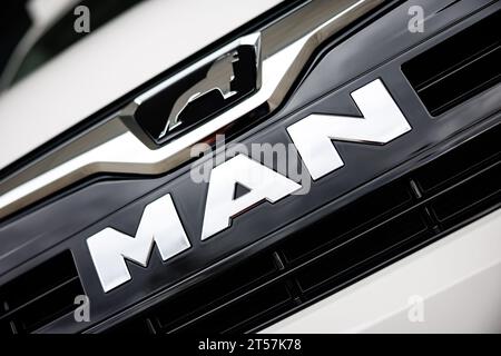 20 March 2023, Bavaria, Munich: The MAN Truck & Bus SE logo can be seen ...