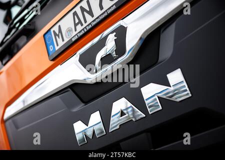 20 March 2023, Bavaria, Munich: The MAN Truck & Bus SE logo can be seen ...