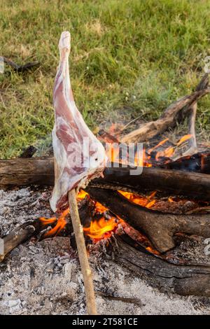 Goat leg being roasted, Kenya Stock Photo - Alamy
