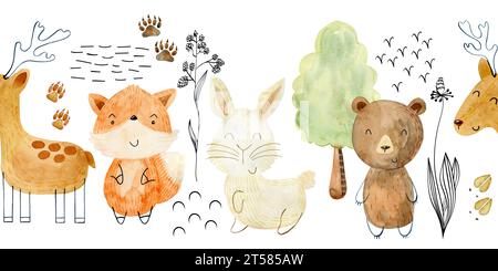 Watercolor forest border Stock Photo - Alamy