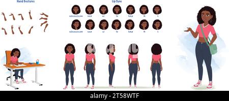 Girl Student Character Model sheet with Walk cycle Animation Sequence ...