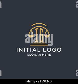 IG initial logo with scale of justice and shield icon, luxury and ...