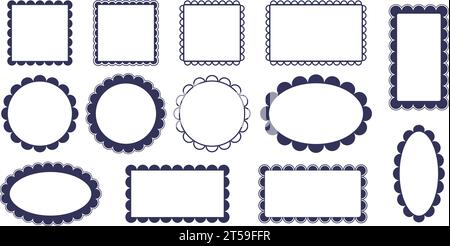 Scalloped edge border silhouette shapes, wavy borders isolated on white ...