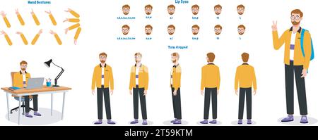 A man modelsheet. man turn around sheet, hand gestures, lip sync Stock ...