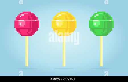 8 bit pixels lollipop. Food icon for game assets and cross stitch ...