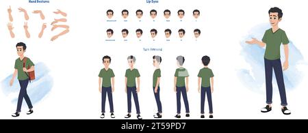 A School boy character model sheet. Student creation set. Male turnaround sheet Stock Vector ...