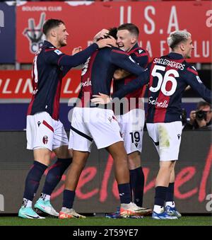Bologna's Lewis Ferguson celebrates with teammates after scoring his ...