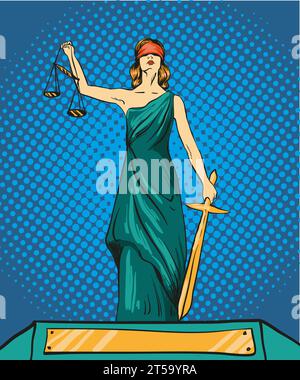 Scale balance icon in comic style. Justice cartoon vector illustration ...