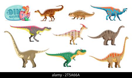 Cartoon dinosaurs funny characters. Plateosaurus, Vulcanodon ...