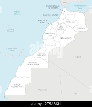 Morocco physical map with national borders, rivers and lakes, mountains ...