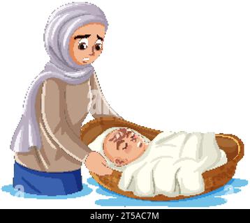Illustration of baby Moses floating along the Nile River Stock Vector ...